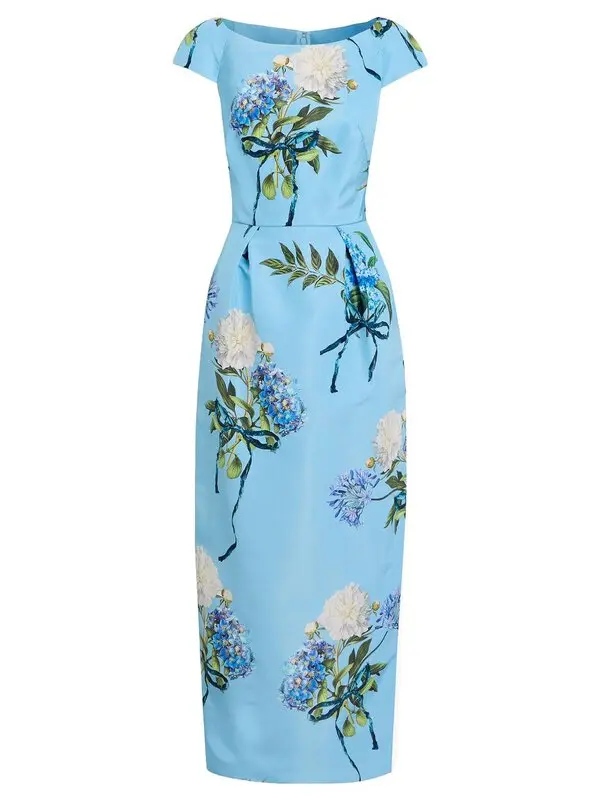 Monique Lhuillier Floral-print Silk-faille Gown - Light Blue