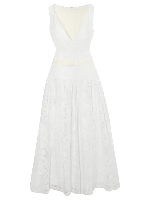 Erdem Miranda Belted Cottonblend Lace Midi Dress - Off-white