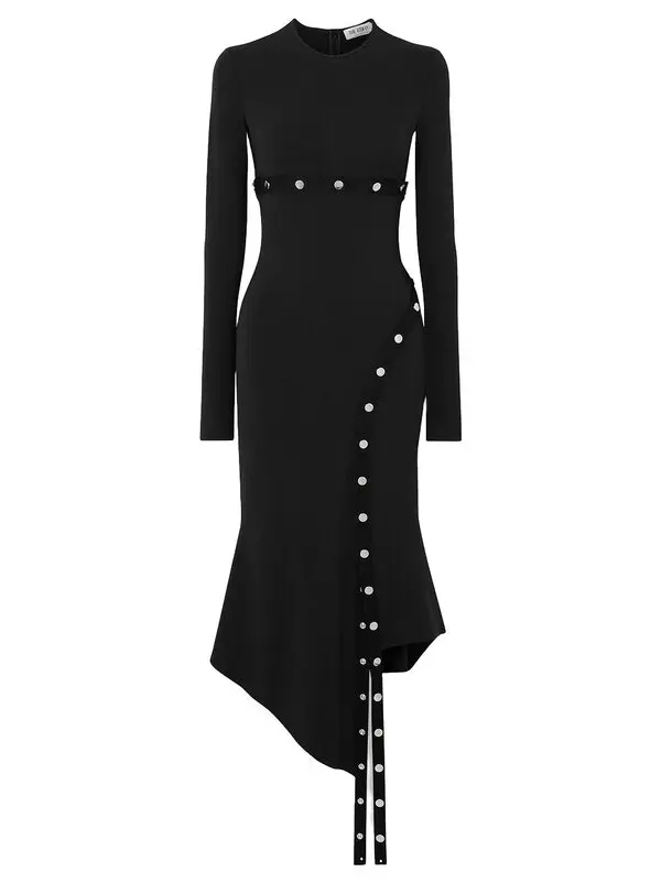 Attico Asymmetric Embellished Jersey Midi Dress - Black