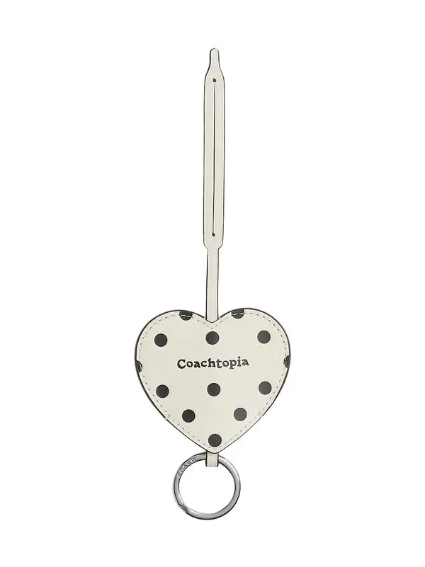 COACHTOPIA Heart Bag Charm With Key Ring In Upcrafted Leather - Cream / Black Dot