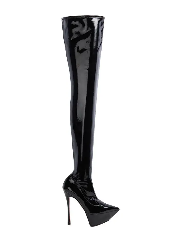 Amina Muaddi Yigit Latex Platform Thigh Boots - Black
