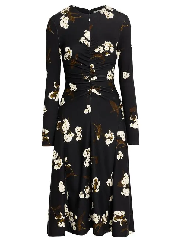 Erdem Ruched Floralprint Jersey Midi Dress - Black