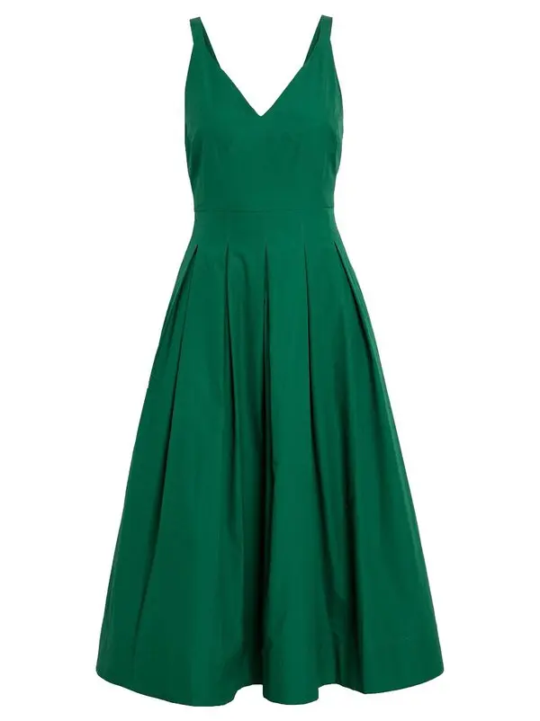ALEX MILL Abby Pleated Cotton-poplin Midi Dress - Emerald
