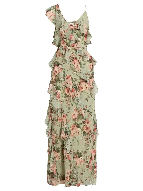 MIKAEL AGHAL Floral-print Georgette Maxi Dress - Light Green