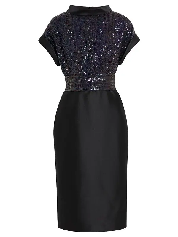 Badgley Mischka Sequined Twill Midi Dress - Black