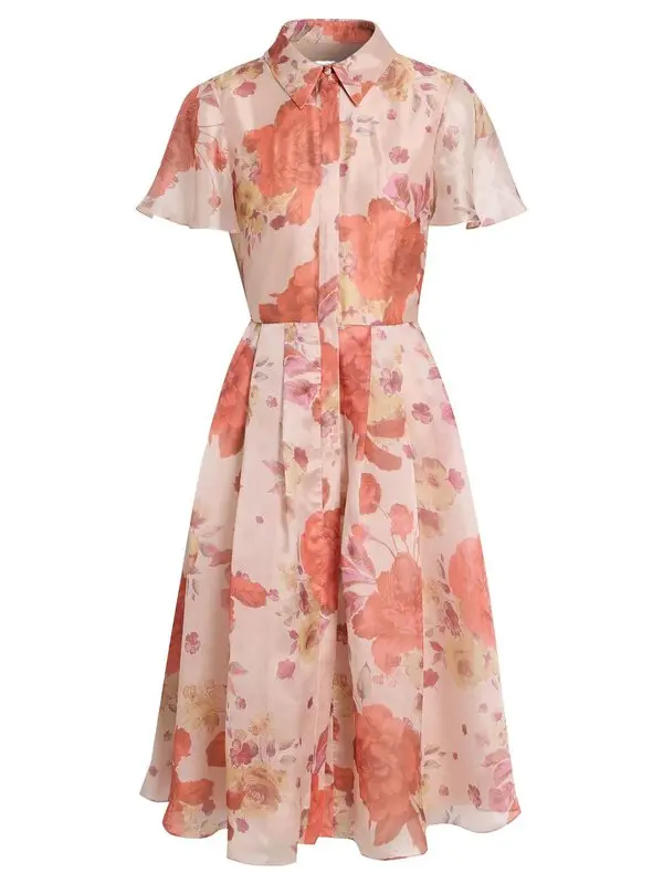 MIKAEL AGHAL Floral-print Organza Shirt Dress - Blush