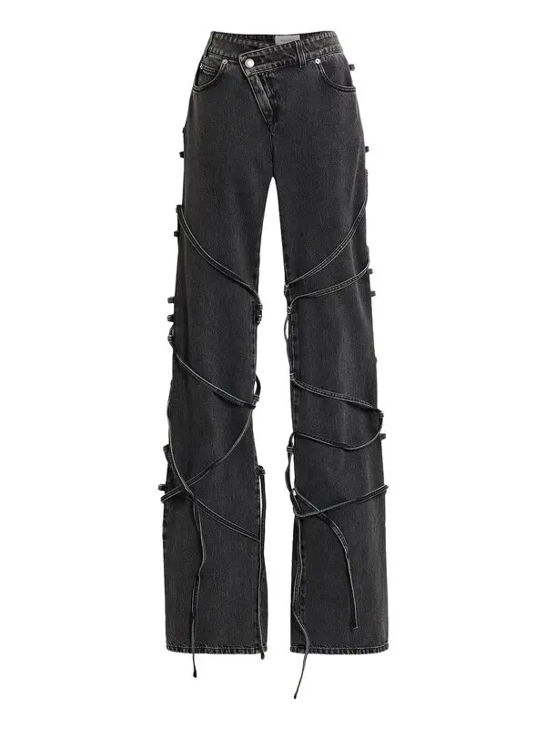 Alexander McQueen Asymmetric Lace-up Straight-leg Jeans - Dark Gray