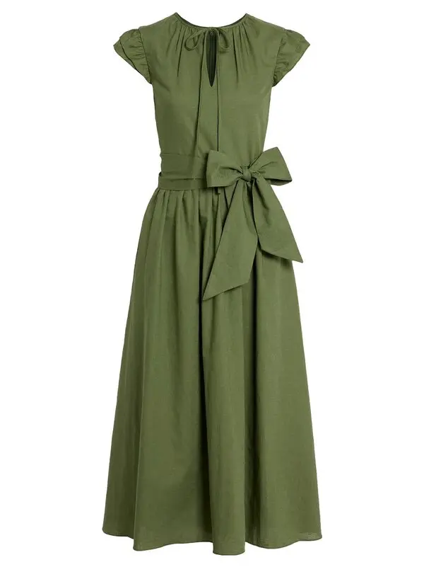 MIKAEL AGHAL Belted Cotton And Linen-blend Midi Dress - Leaf Green