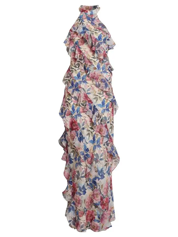 MIKAEL AGHAL Floral-print Chiffon Maxi Dress - Blue