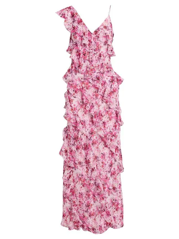 MIKAEL AGHAL Ruffled Floral-print Georgette Maxi Dress - Pink