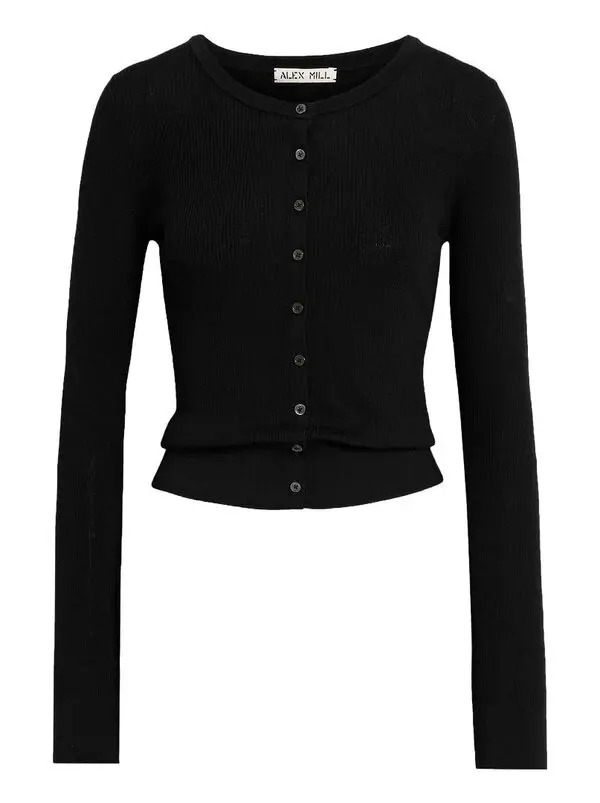 ALEX MILL Ava Mélange Ribbed Wool Cardigan - Black