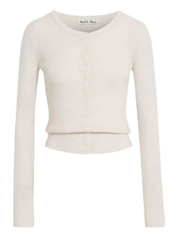 ALEX MILL Ava Mélange Ribbed Wool Cardigan - Cream