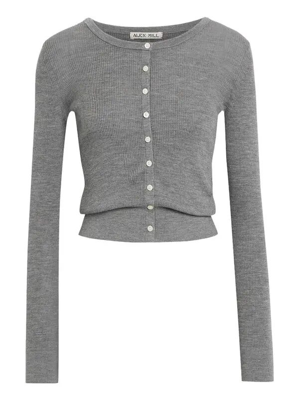 ALEX MILL Ava Mélange Ribbed Wool Cardigan - Gray