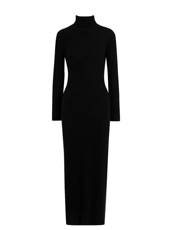 Guest In Residence Ribbed Cashmere Turtleneck Maxi Dress - Black