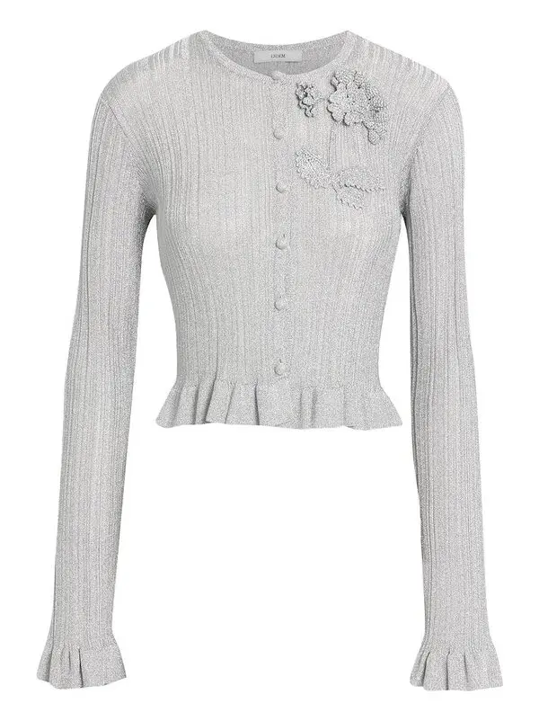 Erdem Metallic Ribbed-knit Cardigan - Silver