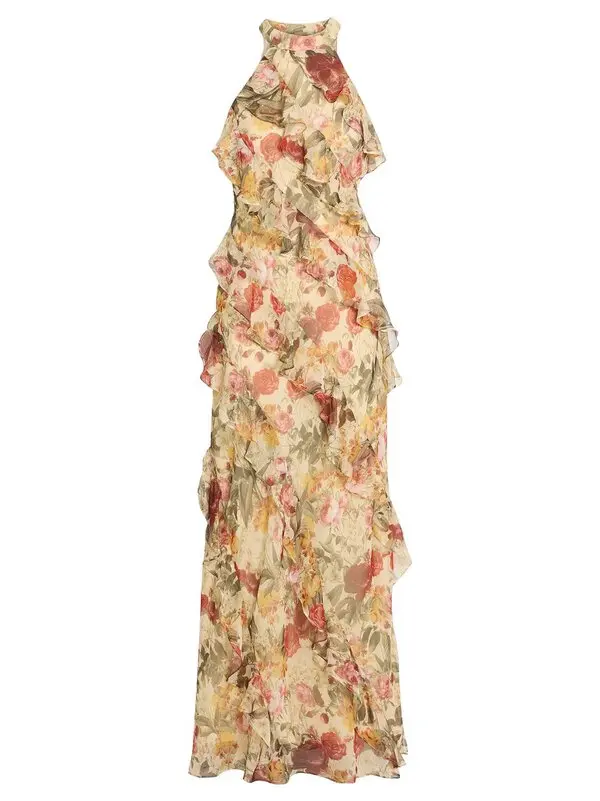MIKAEL AGHAL Floral-print Chiffon Maxi Dress - Beige