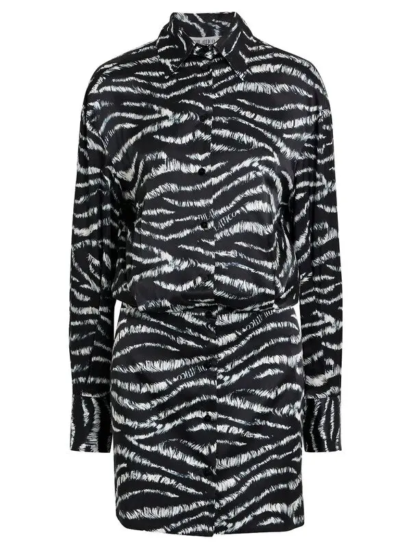 Attico Zebra-print Satin Mini Shirt Dress - Black