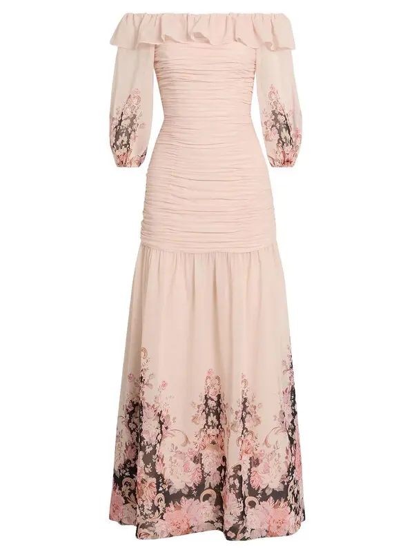 MIKAEL AGHAL Off-the-shoulder Floral-print Maxi Dress - Blush