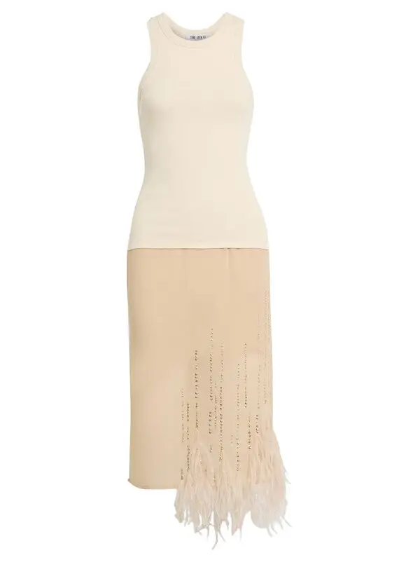 Attico Layered Embellished Crepe De Chine And Jersey Midi Dress - Beige