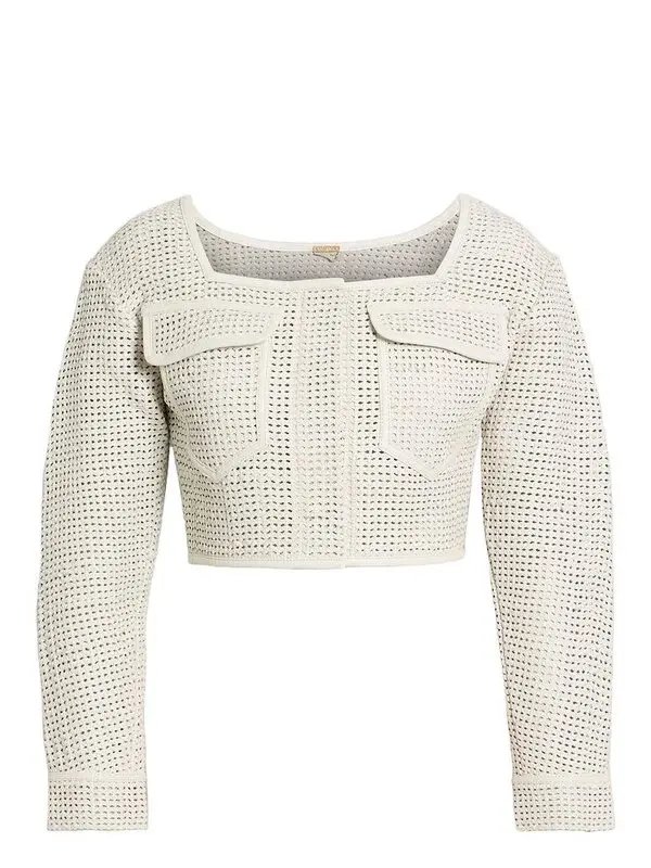 Cult Gaia Suki Cropped Woven Leather Jacket - Off-white