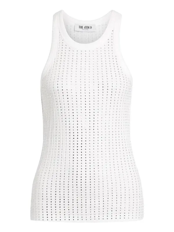 Attico Crystal-embellished Ribbed Tank - White