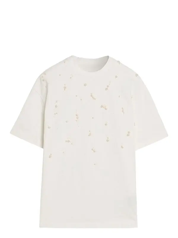 JIL SANDER Cotton-jersey T-shirt With Faux-pearl Embellishment - Off-white