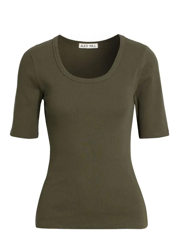 ALEX MILL Everyday Ribbed Cotton-blend Top - Army Green