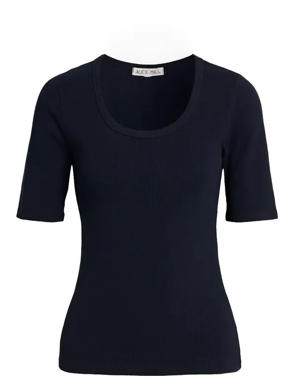 ALEX MILL Everyday Ribbed Cotton-blend Top - Navy