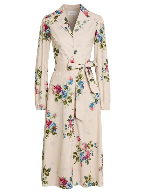 MIKAEL AGHAL Floral-print Cotton-poplin Midi Shirt Dress - Ivory