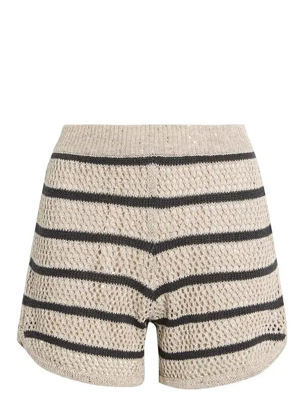 Brunello Cucinelli Striped Linen-blend Knit Shorts - Mushroom