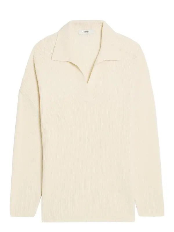 FFORME Louise Ribbed Polo Sweater - Ivory