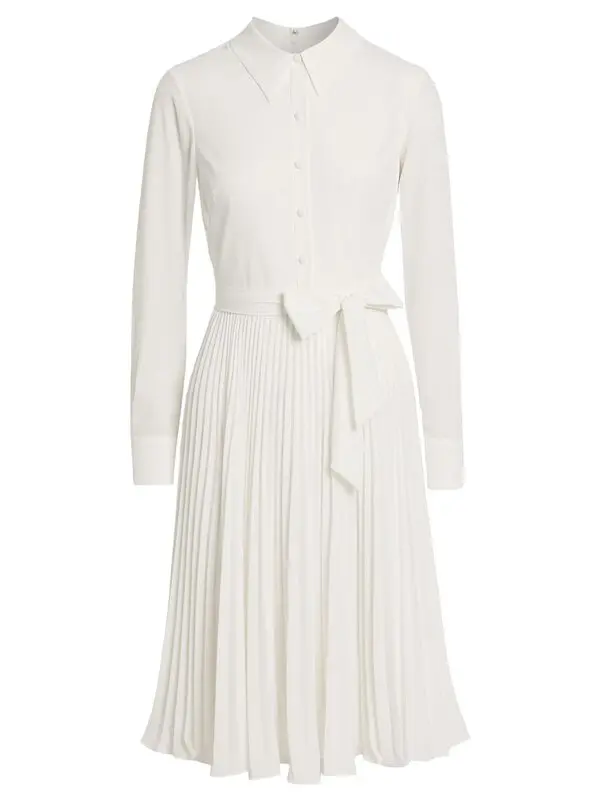 MIKAEL AGHAL Pleated Crepe De Chine Shirt Dress - White