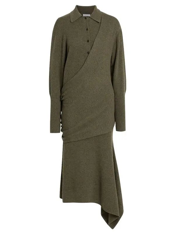 FERRAGAMO Wrapeffect Wool And Cashmereblend Maxi Shirt Dress - Army Green