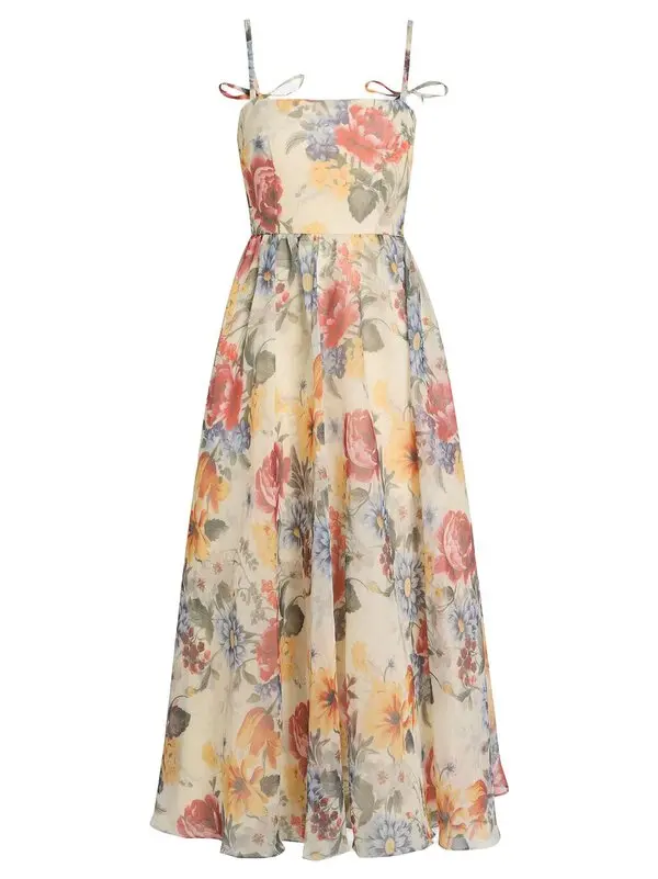 MIKAEL AGHAL Floral-print Chiffon Midi Dress - Pastel Yellow