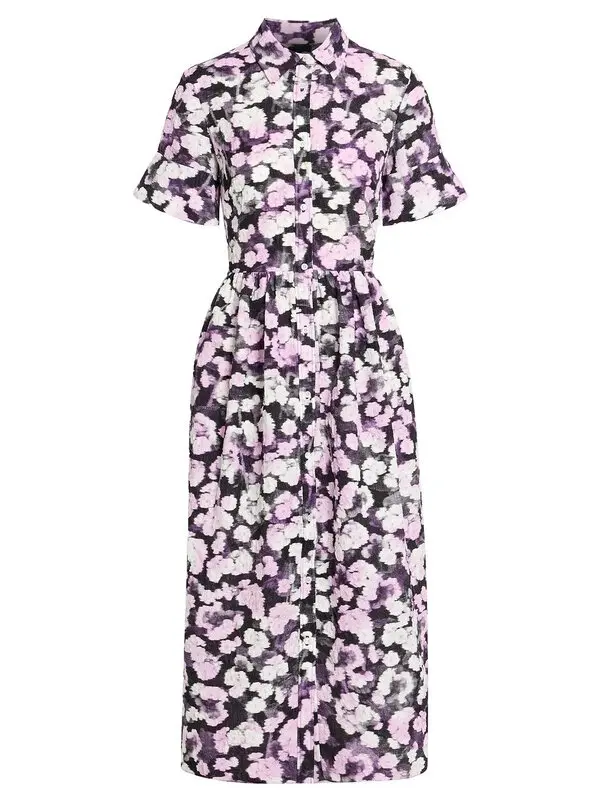 Erdem Floralprint Cloqué Midi Shirt Dress - Lavender