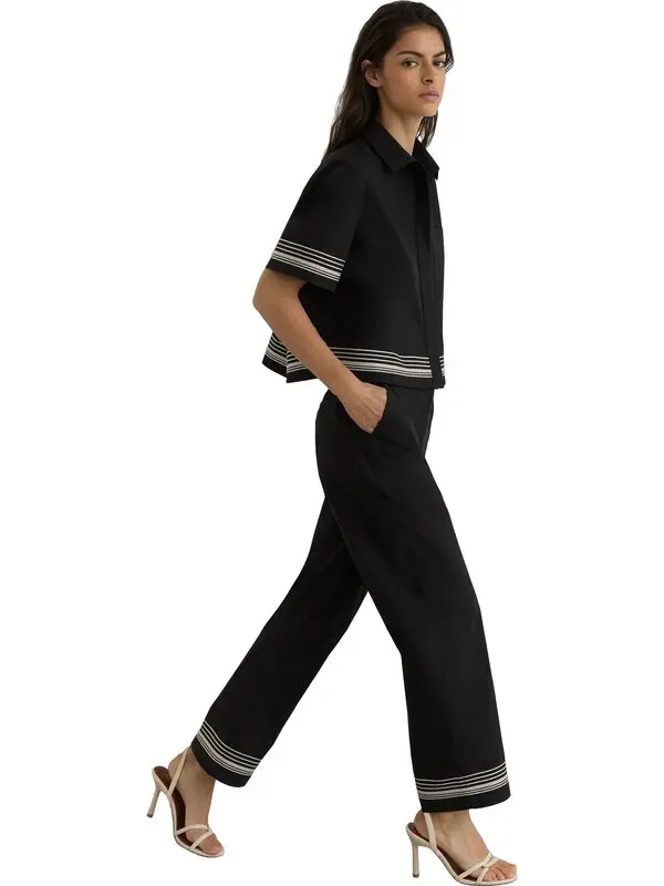REISS Cat Petite Cotton Stripe-detail Tapered Trousers - Black/ivory