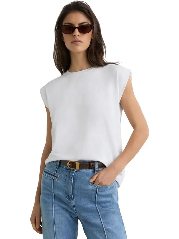 REISS Millie Cotton Cap-sleeve T-shirt - White