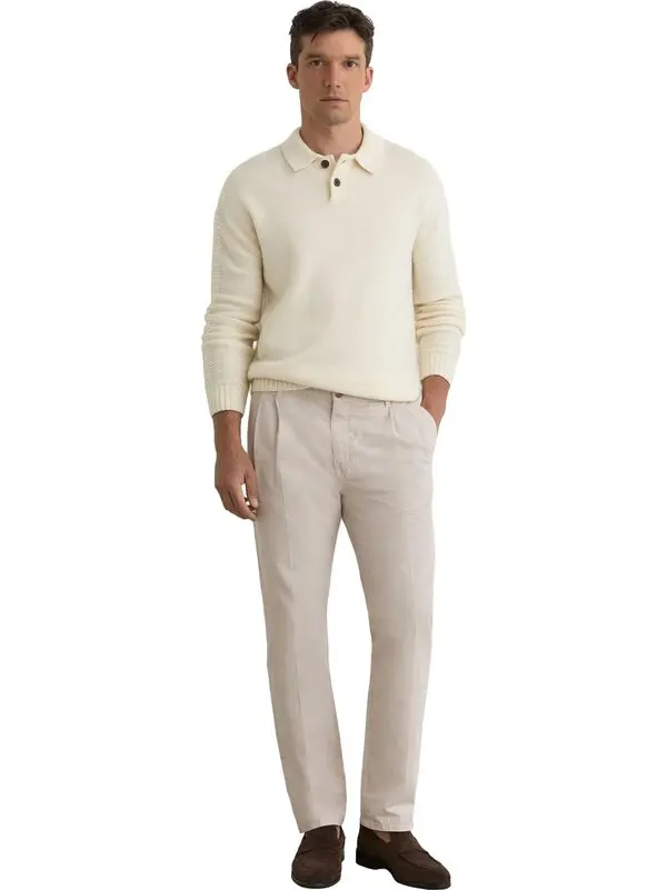 REISS Cotton-linen Side-adjuster Tapered Trousers - Stone