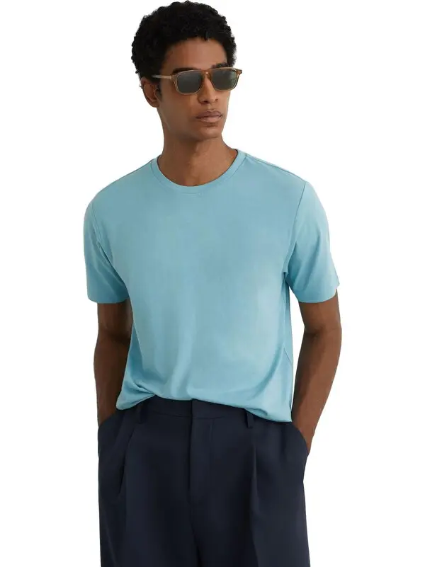 REISS Bless Cotton Crew-neck Tailored-fit T-shirt - Sea Blue