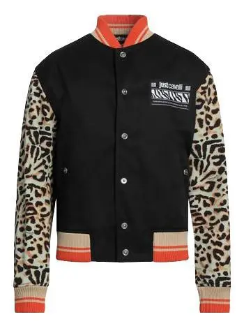 Just Cavalli Woven Leopard-print Varsity Jacket - Black