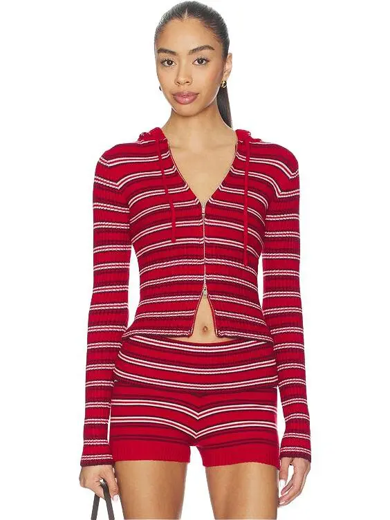 Frankies Bikinis Heritage Cloud Knit Hoodie - Strawberry Stripe