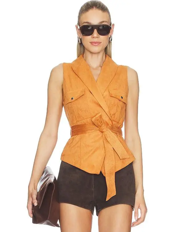 MORE TO COME Aaliyah Faux Suede Vest - Tan