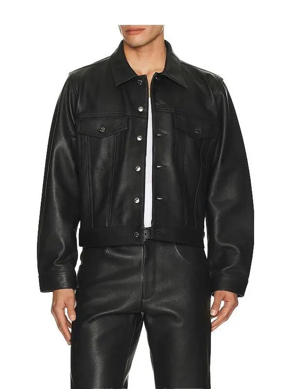 MIDNIGHT RODEO Leather Trucker Jacket - Black