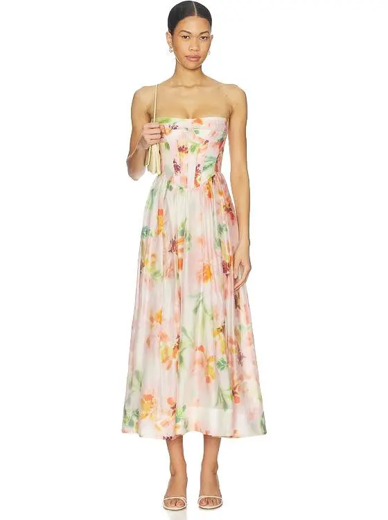 Bardot Lola Corset Midi Dress In Pink - Pink Floral
