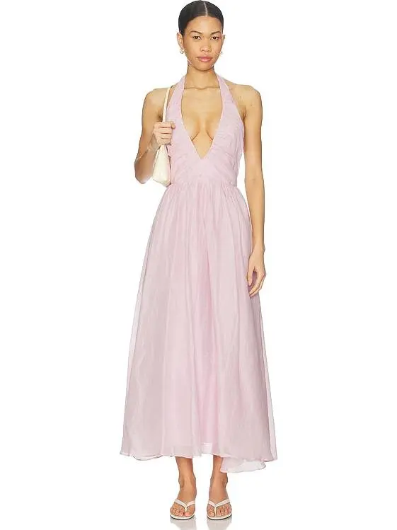 Bardot Dorota Halter Neck Midi Dress In Pink - Bliss Pink