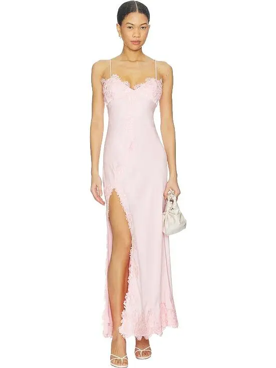 Bardot Alerie Lace Satin Maxi Dress In Pink - Petal Pink