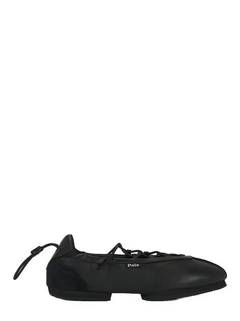 Polo Ralph Lauren Nappa Leather Ballerina Lace Up Sneaker In Black - Black & Black