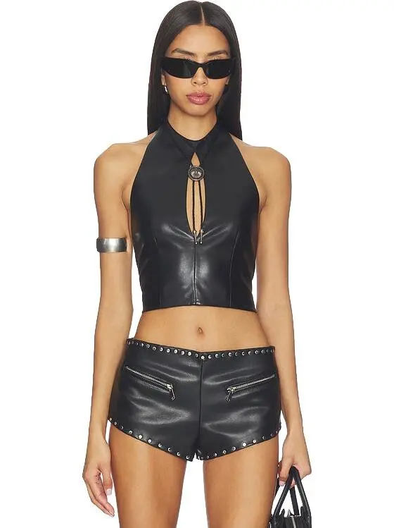 LAMARQUE X Stella Faux Leather Halter Top - Black
