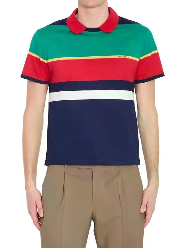 Versace Striped Short-sleeve Polo Shirt - Blue
