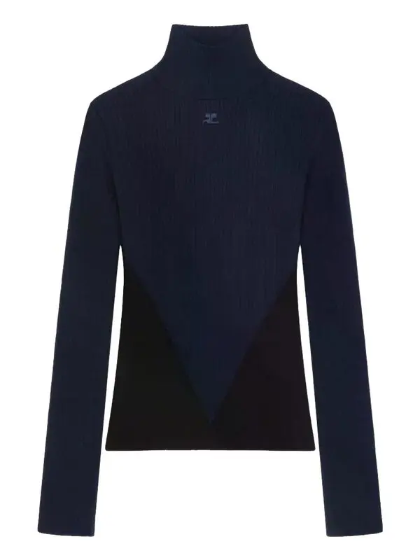 COURREGES V-line Turtleneck Sweater - Blue